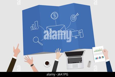 hand with magnifying glass and envelope mail vector illustration design ...