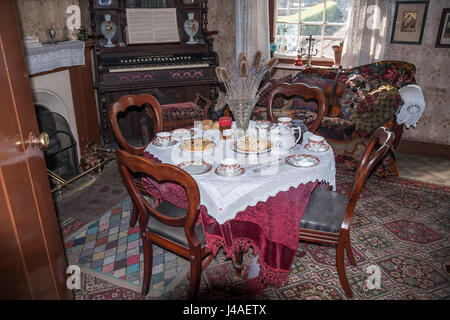 Interior living room of a miner's cottage in the pit village at Beamish ...