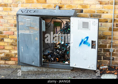 vandalised telecoms cabinet Stock Photo - Alamy