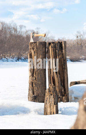Old rotten wooden supports of the bridge Stock Photo - Alamy