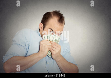 Closeup portrait greedy banker, CEO boss, corporate employee, crazy guy ...