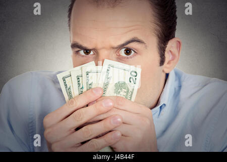 Closeup portrait greedy banker, CEO boss, corporate employee, crazy guy ...