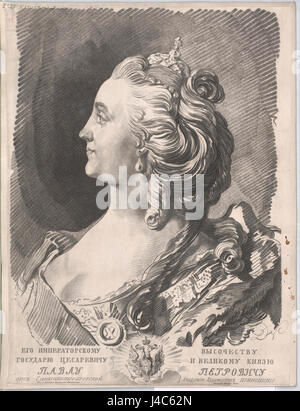 This is a profile engraving of Catherine II of Russia, also known as ...