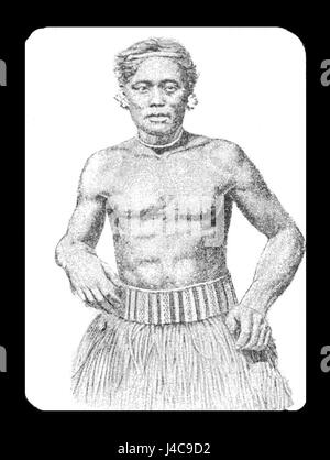 This image features a South Sea Islander wearing a traditional bark ...
