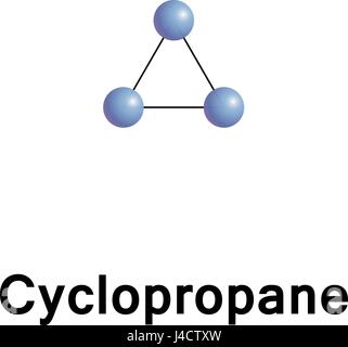 Chemical formula and molecule model cyclopropane C3H6, cyclobutane C4H8 ...