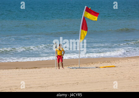 Lifeguard safety flags on the beach at St Ives, Cornwall Stock Photo ...