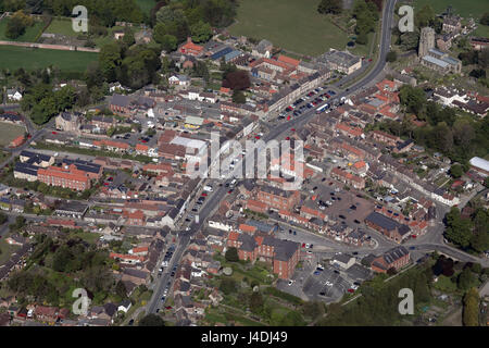 aerial view of Bedale town centre with the famous Market Place and also ...