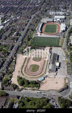 aerial view of Belle Vue Speedway Stadium & Dog Track, Manchester, UK ...