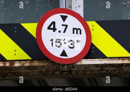 UK bridge clearance height warning sign. Low bridge concept, red ...