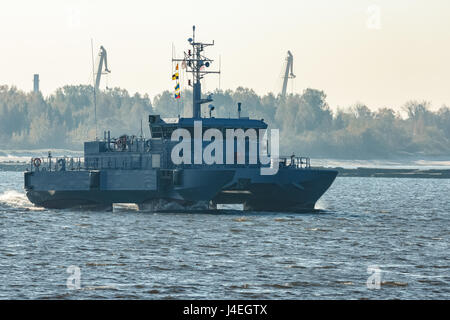 Small grey military ship moving from Baltic sea Stock Photo - Alamy