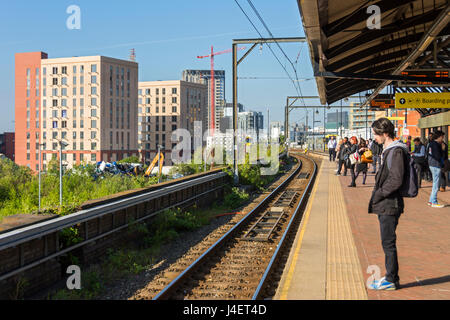A tram at the Cornbrook stop on the Metrolink tram system, Manchester ...