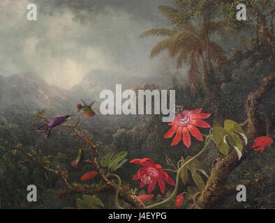 Martin Johnson Heade - Passion Flowers with Three Hummingbirds Stock ...