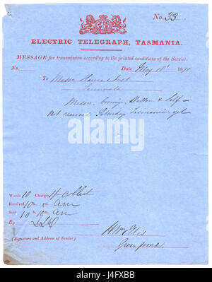 Tasmania 1871 telegraph form Stock Photo - Alamy