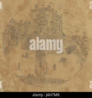 Sketch of Powis Castle courtyard after Ingleby Stock Photo - Alamy