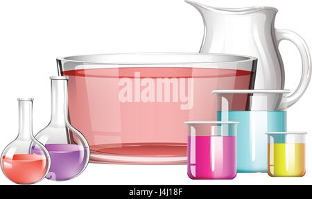 Chemistry lab equipment. Flasks, beakers and burner science instruments ...