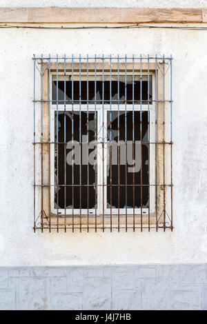 broken old window with grid and view to green Stock Photo - Alamy