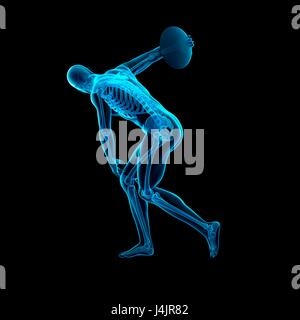 Skeletal structure of athlete throwing discus, illustration Stock Photo ...
