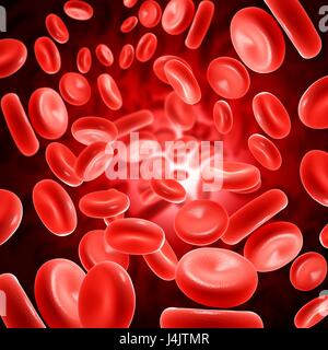 Computer illustration of normal red blood cells and crescent-shaped red ...