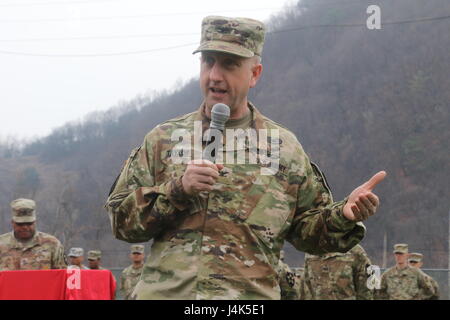 Col. Michael J. Lawson, the 210th Fires Brigade commander, addresses ...