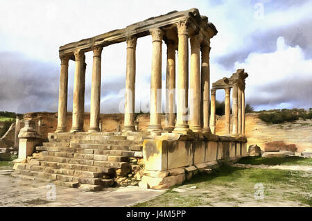 Colorful painting of Junona temple, Dougga (Thugga), Tunisia Stock ...
