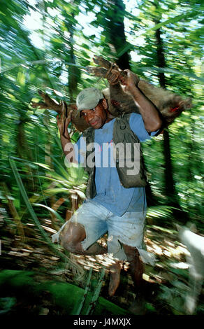 Hunter with wild boar, Hoskins, New Britain, Papua-New Guinea, Hunter ...