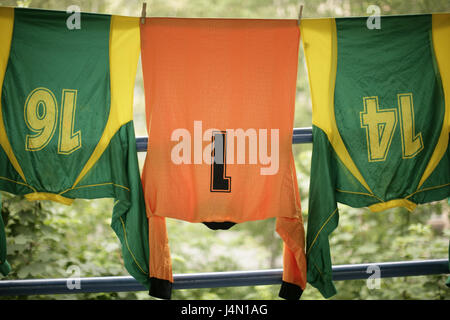 Clothesline, football jerseys, hang, sport, kit, green, yellow ...