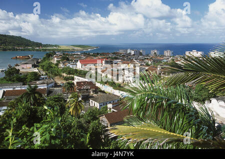 Cuba, Baracoa, local overview, coast, Central America, village, houses ...