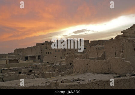 Egypt, Siwa oasis, Old Town, structure, lighting, detail, night Stock ...