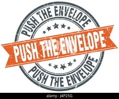 push the envelope stamp. round band sign set. ribbon label Stock Vector ...