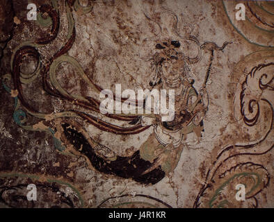 The Yulin Cave 15 antechamber ceiling features a painting of a heavenly ...