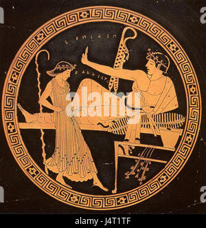 The 'Tondo of a Kylix' is a Greek painting attributed to the Brogos ...