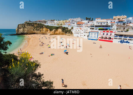 Carvoeiro, Portugal - April 18, 2017: Tourist sunbatching at Carvoeiro ...