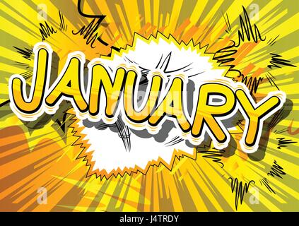 January - Comic book style word on abstract background Stock Vector ...