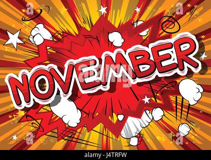 November - Comic book style word on abstract background Stock Vector ...