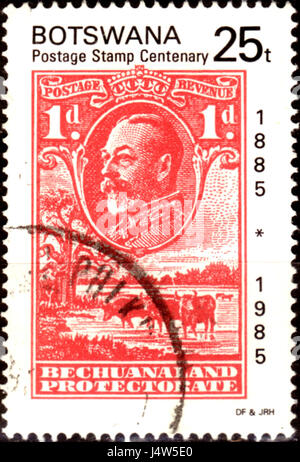 The 25t Botswana postage stamp, issued in 1985, marks a centenary ...