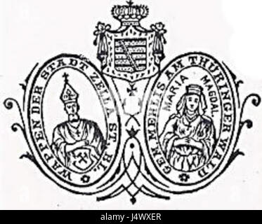 The coat of arms of Zella Mehlis, an old town in Germany, represents ...