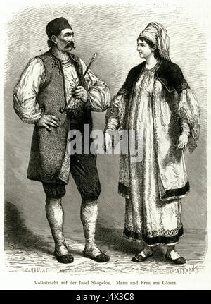 This image depicts a traditional Greek costume from Vraka, Skyros ...