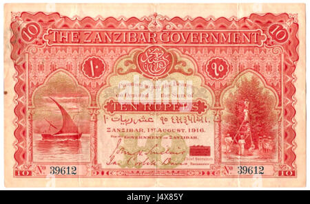 Zanzibar 10 Rupees banknote 1916 Stock Photo - Alamy