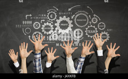Many people in row raising upward hands showing participation Stock ...