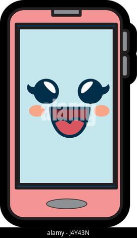 kawaii smartphone device cute cartoon isolated icon on white background ...