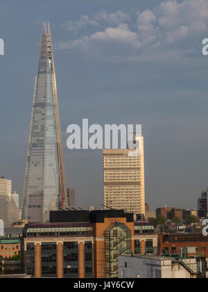 Aerial view of The Shard, surrounding London buildings, commercial ...