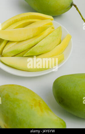 Sliced Mango In White Plate Stock Photo - Alamy
