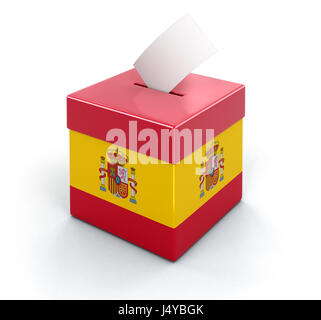 Ballot box with Spanish flag. Election in Spain. 3D rendering isolated ...