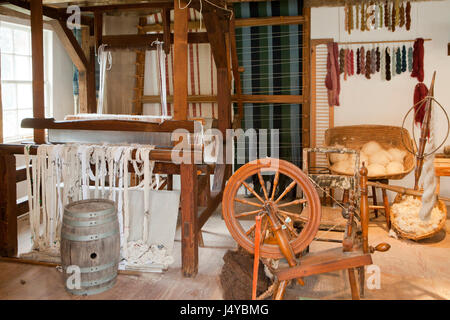 Depiction of a weaver's cottage in the 18th century colonial America ...