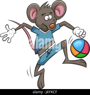 Cartoon rat or mouse plays football illustration. Cartoon rat or mouse ...