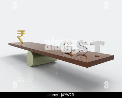 GST, goods and services tax symbol. Businessman holds a cube with up ...