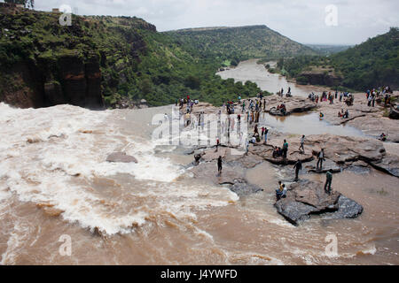 Tourist enjoying waterfall in gokak, karnataka, india, asia Stock Photo ...