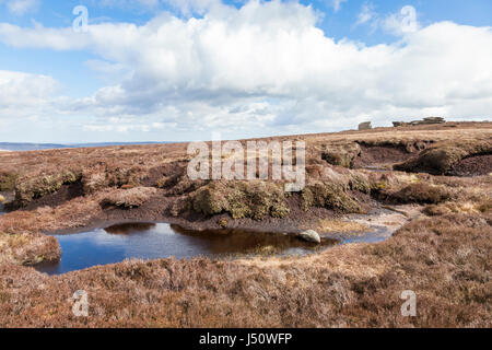 Small pool of water on peat bog moorland, Seal Edge, Kinder Scout ...