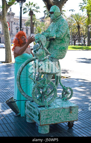 Mime on Las Ramblas in Barcelona sitting on toilet reading newspaper ...