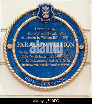 Blue Heritage Plaque at Hull Paragon Railway Station, Hull City Centre ...